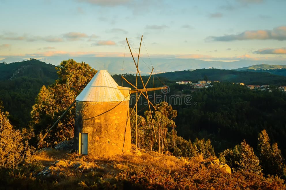 Lonely Windmill at Sunset, on a Hill Stock Photo - Image of vintage, village: 256345916