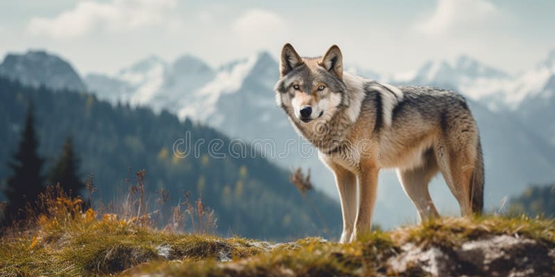 A lonely wolf in the Alps stock illustration. Illustration of carnivore ...