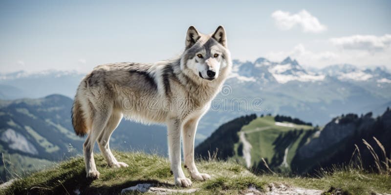 A lonely wolf in the Alps stock illustration. Illustration of canino ...