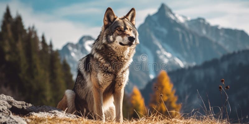 A lonely wolf in the Alps stock illustration. Illustration of majestic ...
