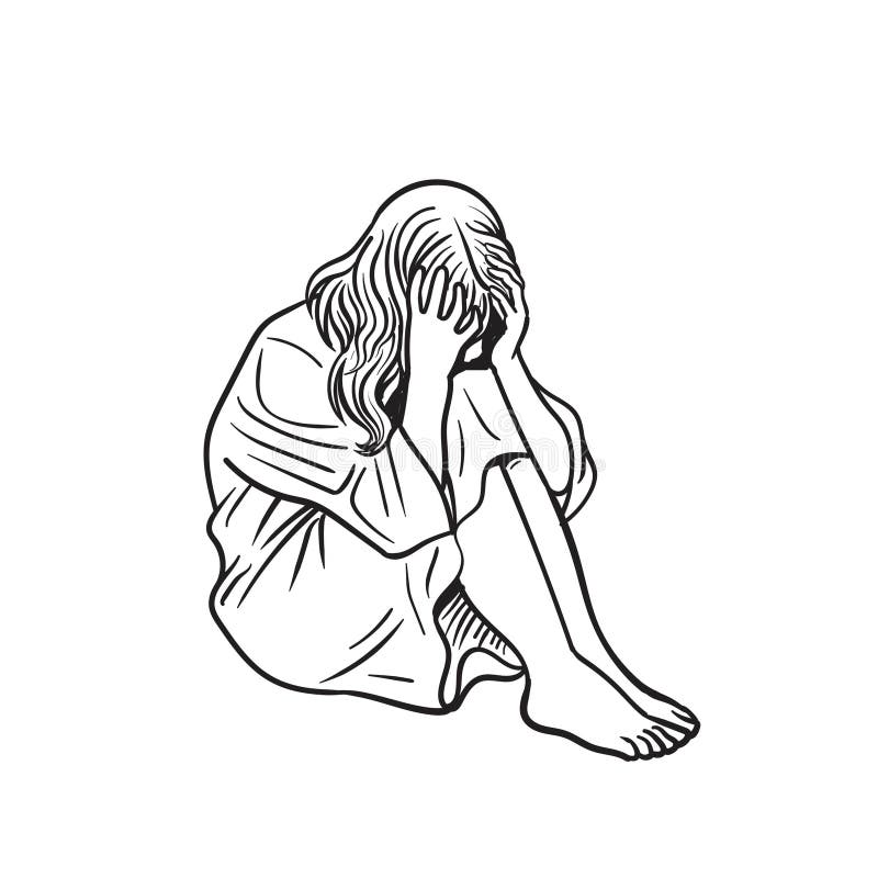 Lonely woman drawing stock illustration. Illustration of sadness ...