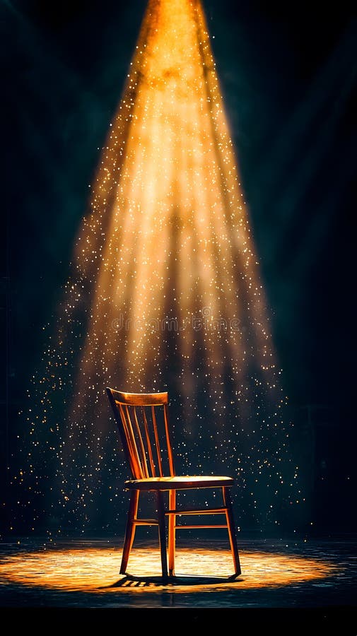 Lonely Wooden Chair in Spotlight Stock Illustration - Illustration of ...