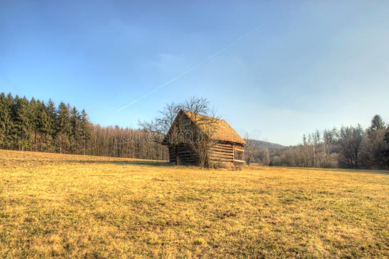 Lonely Wooden Cottage stock photo. Image of hilly, hike - 51956386