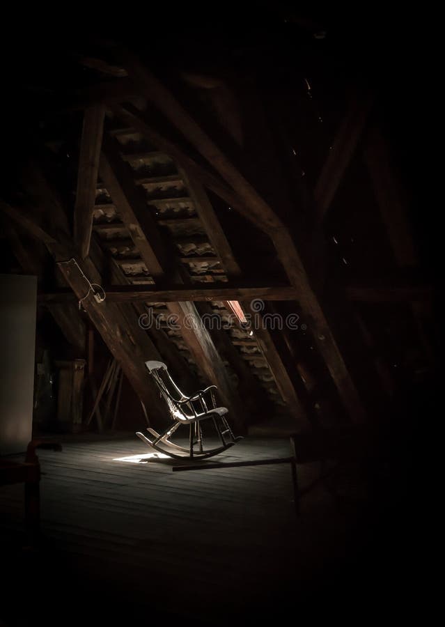 Lonely Wooden Rocking Chair on a Loft Stock Photo - Image of furniture ...