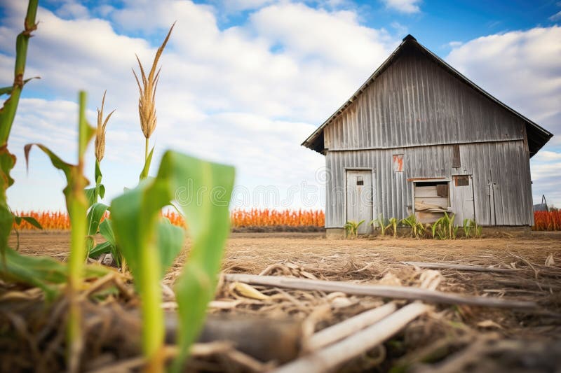 Lonely Wooden Shack Seen between Cornstalks Stock Photo - Image of ...