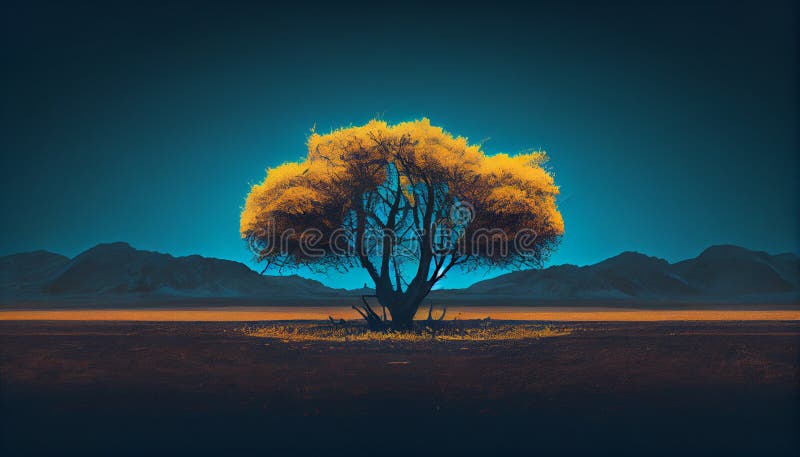 Lonely Yellow Oak Tree in the Field Stock Illustration - Illustration ... Lonely Yellow Oak Tree in the Field Stock Illustration - Illustration ...