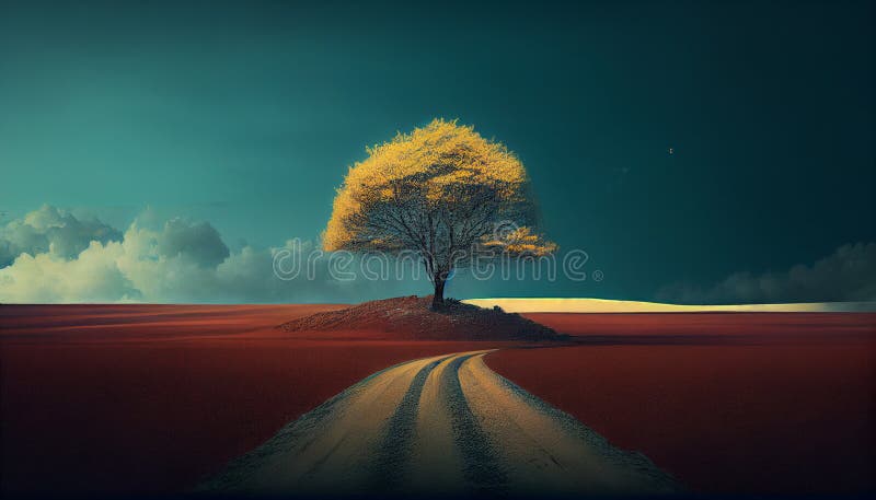 Lonely Yellow Oak Tree in the Field Stock Illustration - Illustration ... Lonely Yellow Oak Tree in the Field Stock Illustration - Illustration ...