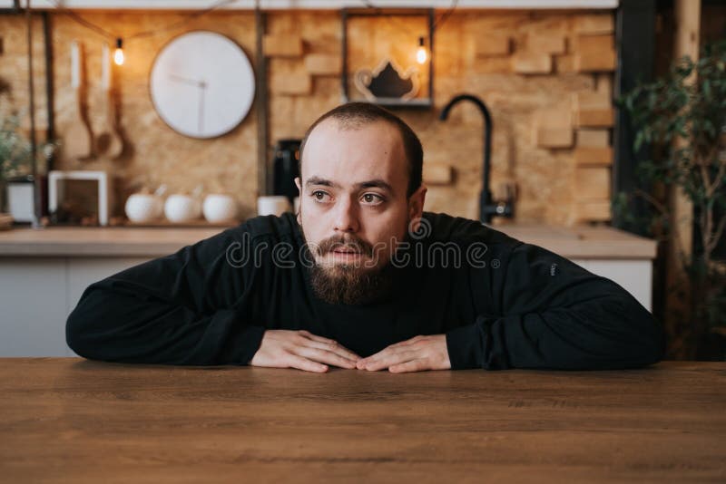 Lonely Young Man with Beard, Sad in Depression, Stock Image - Image of ...