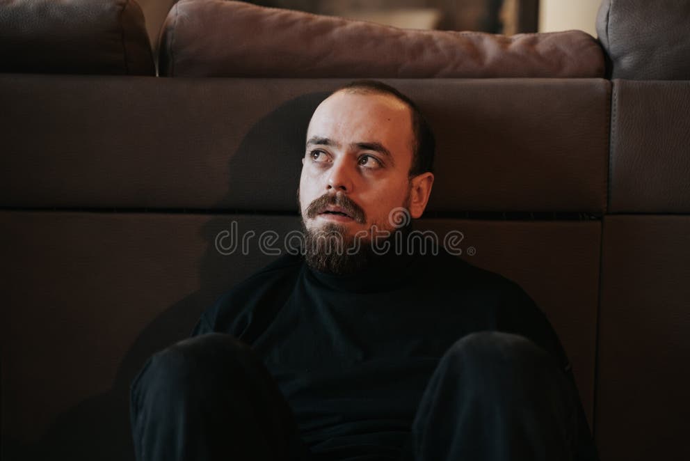 Lonely Young Man with Beard, Sad in Depression, Stock Photo - Image of ...