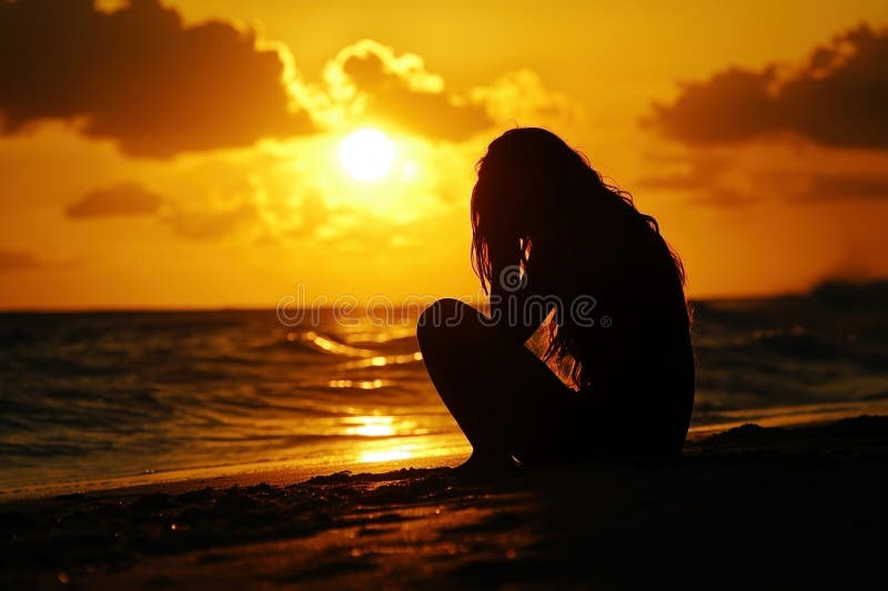 Lonely Girl On Beach