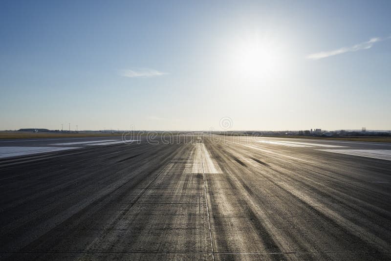 Long Airport Runway with Directional Marking Stock Photo - Image of ...