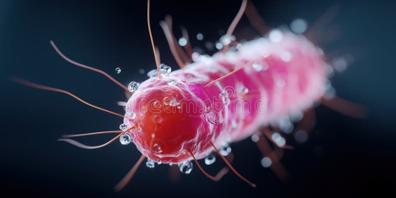 Long Anthrax Bacteria Model, Pink Rod Shaped Microorganism, Scientific Visualization, Closeup ...