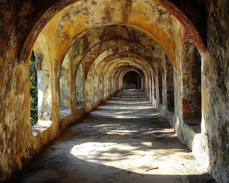 The Long Arched Passage of an Old Stone Structure Stock Photo - Image ...