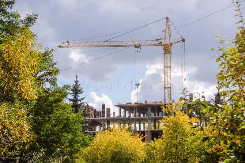 Long Arm Crane on Construction Site Stock Photo - Image of crane ...