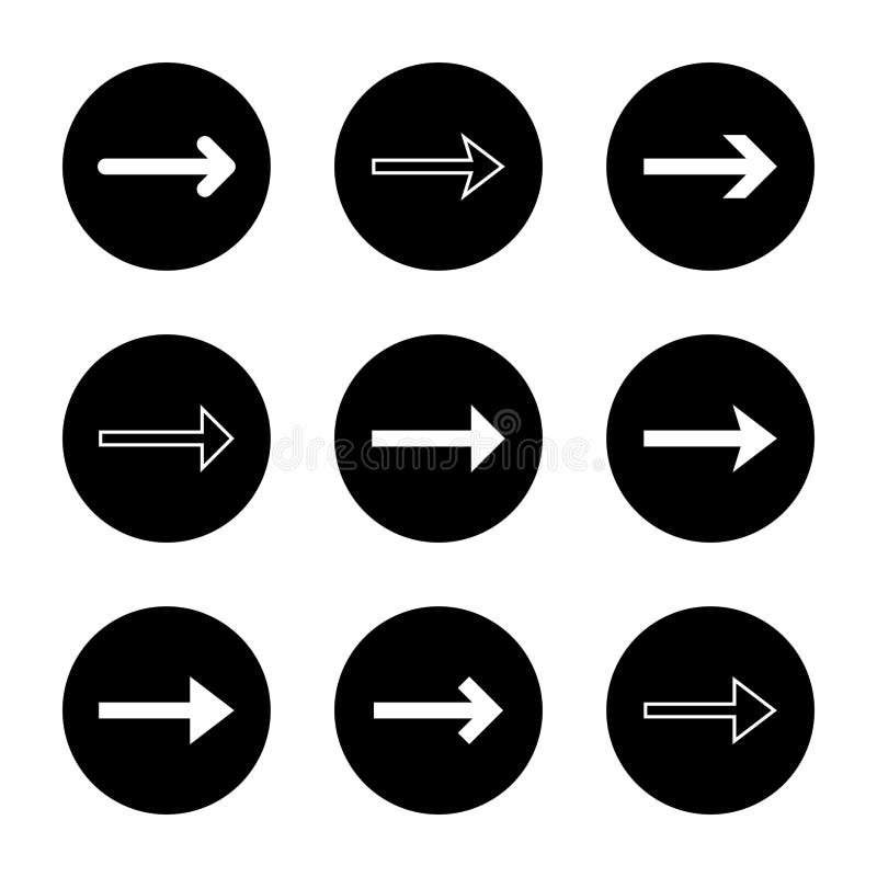 Long Arrow Icon Vector Set on Black Circle Stock Vector - Illustration ...