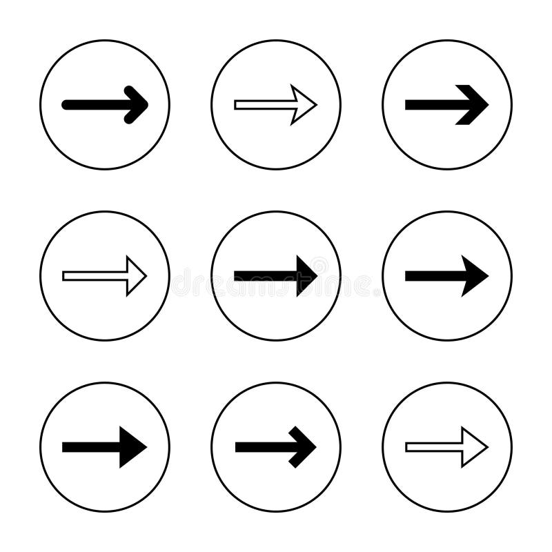 Long Arrow Icon Vector Set on Circle Line. Arrows Direction Concept ...
