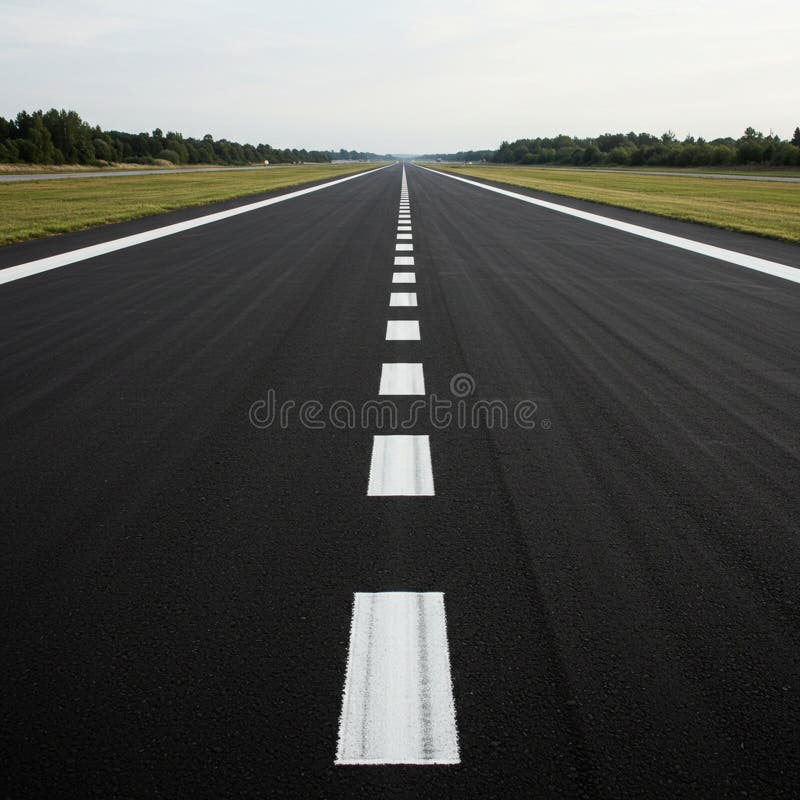 Long Asphalt Runway with White Dashed Centerline Markings Extending ...