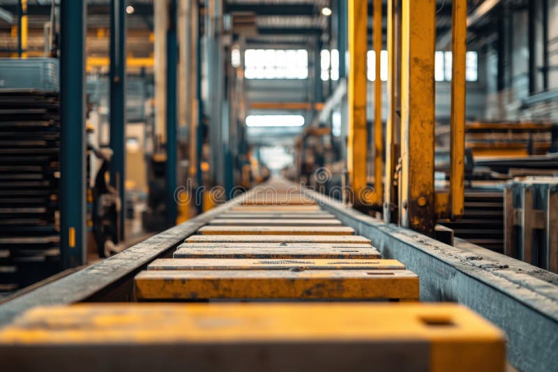 Industrial Manufacturing Facility Long Assembly Line Machinery Stock ...