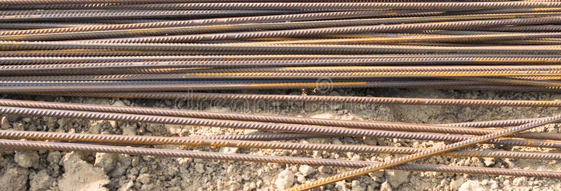 Long Background of Iron Rods for Fixing the Foundation of Buildings ...