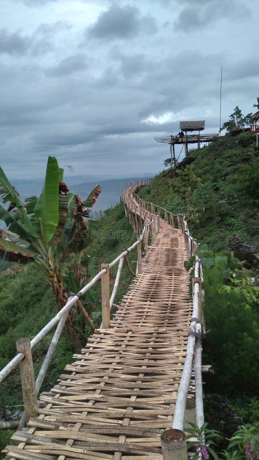 Long Bamboo Bridge on the Side of a Steep and High Hill Stock Image ...