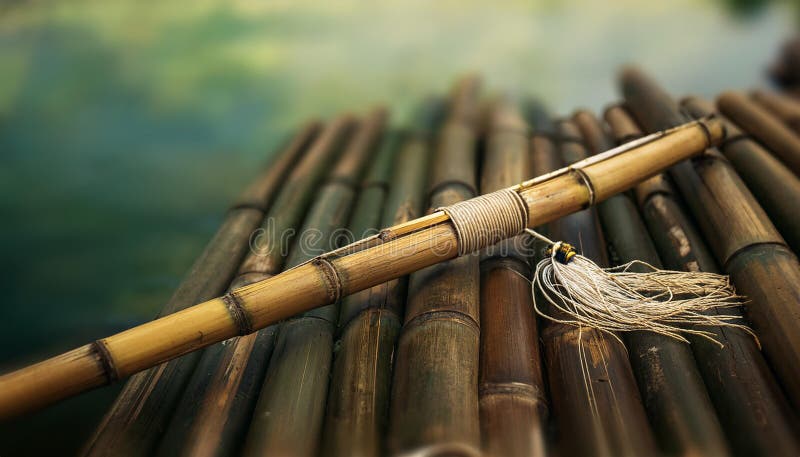 A Long Bamboo Stick with a String Attached To it Stock Illustration ...