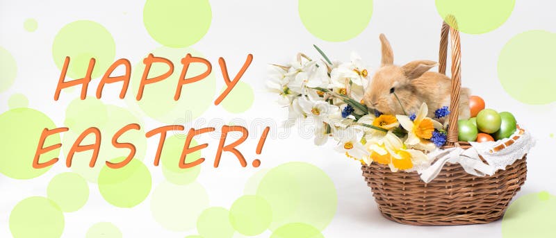 A Long Banner with the Text Happy Easter with a Beautiful Little Rabbit ...