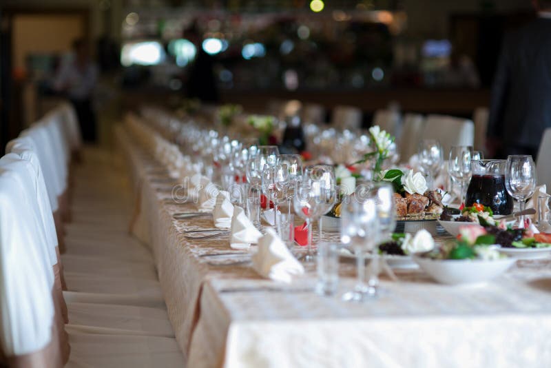 Long banquet T table stock photo. Image of interior, table - 2540100