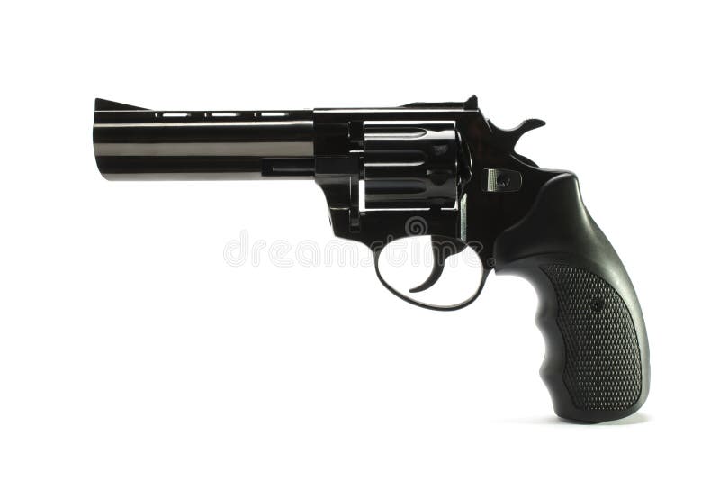 Long-barreled Revolver with a Black Plastic Handle Isolated Stock Photo ...