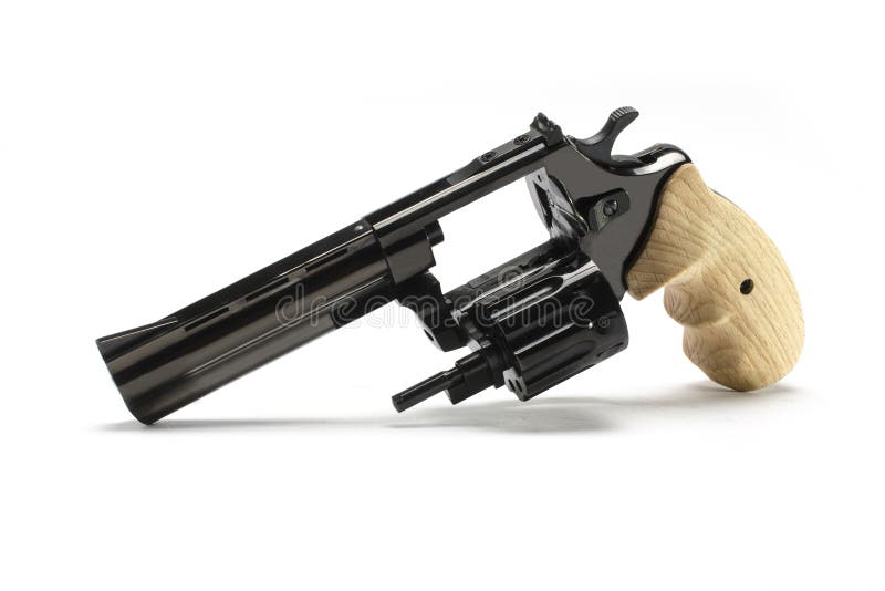 Long-barreled Revolver with a Wooden Handle Isolated Stock Image ...