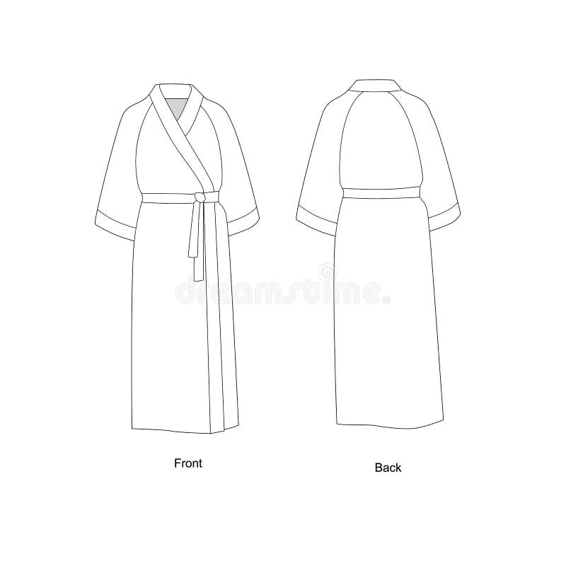 Long Bath Robe with Raglan Sleeves. Bathrobe Technical Drawing Vector ...