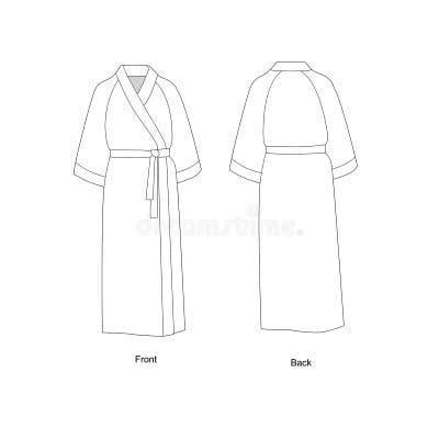 Long Bath Robe with Raglan Sleeves. Bathrobe Technical Drawing Vector ...