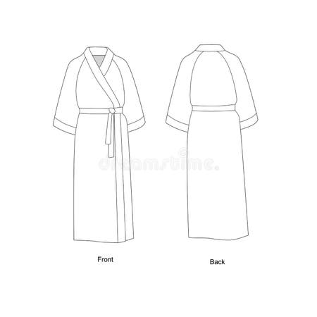 Long Bath Robe with Raglan Sleeves. Bathrobe Technical Drawing Vector ...