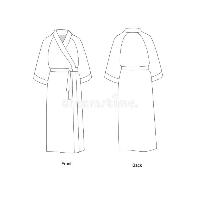 Long Bath Robe with Raglan Sleeves. Bathrobe Technical Drawing Vector ...