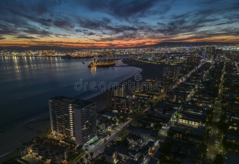 Long Beach City at Dusk with Clouds Stock Image - Image of winter, long ...