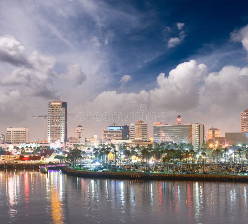 Long Beach City Skyline at Night, California Editorial Photography ...