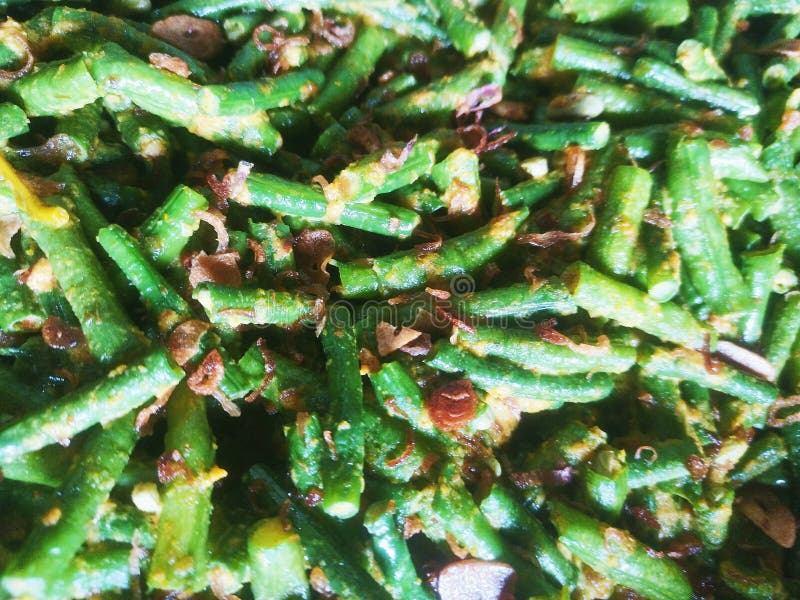 Long Bean with Spice Seasoning with Fried Onion Stock Image - Image of ...