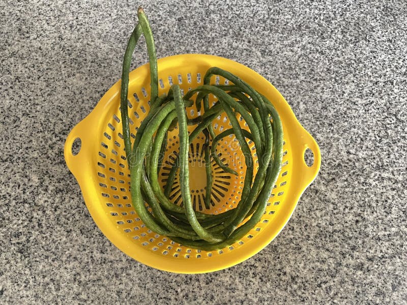 Long Beans in a Yellow Basket Stock Photo - Image of yellow, beans ...