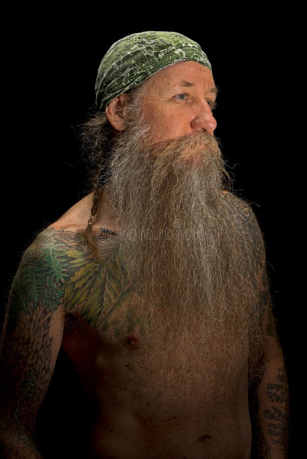 Long Bearded Man Issolated on Black Stock Image - Image of beard ...