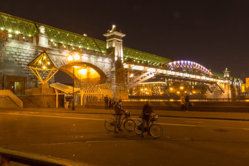 The Long Beautiful Bridge Across the River in the Evening. Editorial ...
