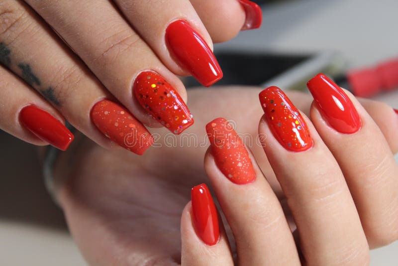 Beautiful red nails stock photo. Image of style, design - 100560676