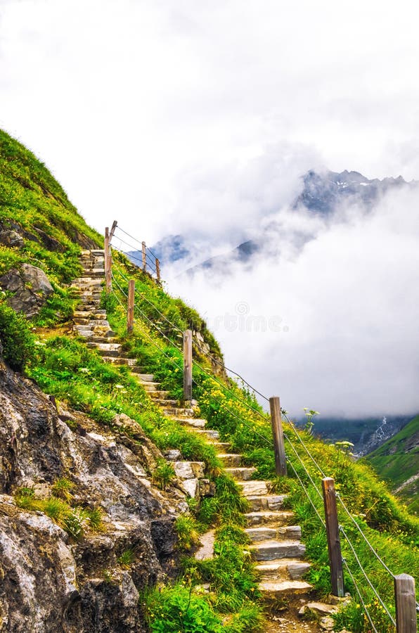 Long Beautiful Winding Way To the Peak of High Mountain Stock Photo ...