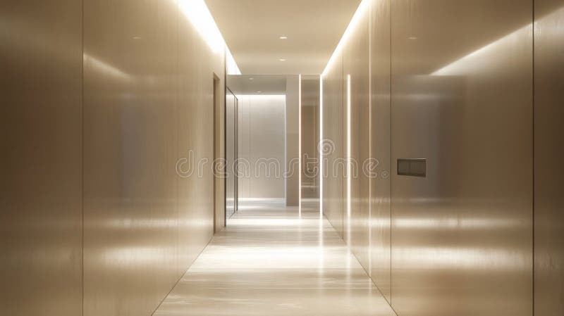Long Beige Hallway with Minimalist Interior Design Stock Illustration ...