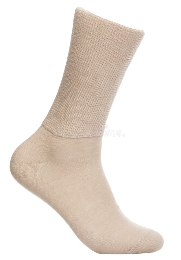 Long Beige Sock on Mannequin Isolated on White Stock Photo - Image of ...