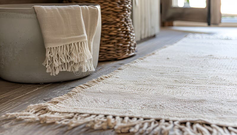 Long Beige Woven Runner Rug with Fringe Stock Image - Image of pattern ...