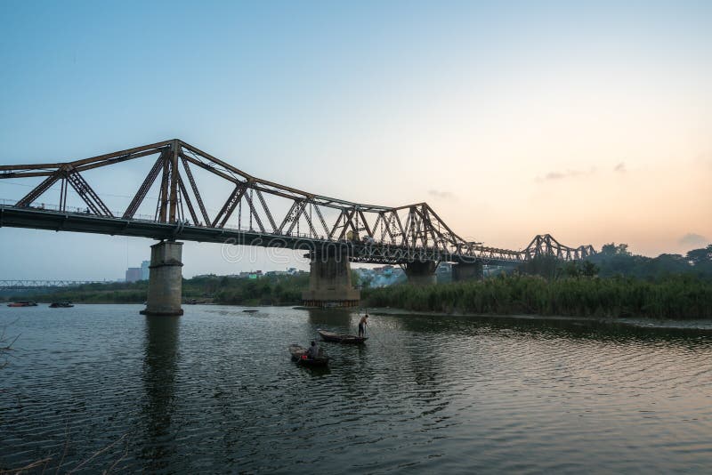 Long Bien Bridge in Hanoi, Vietnam at Twilight Stock Photo - Image of ...