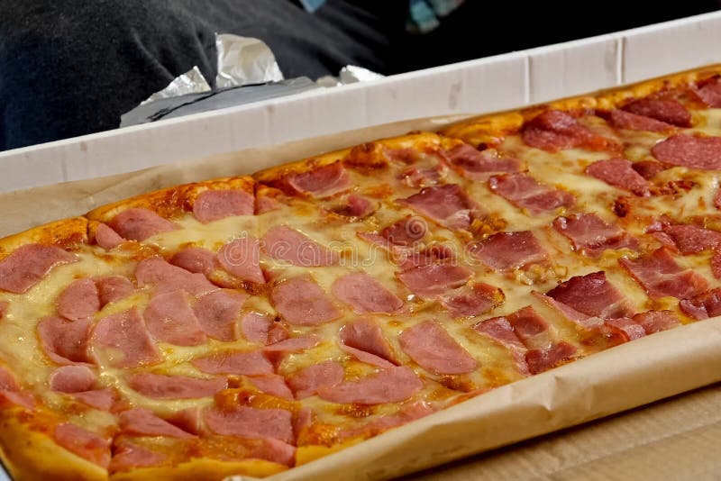 Long big sausage pizza stock photo. Image of homemade - 155536918