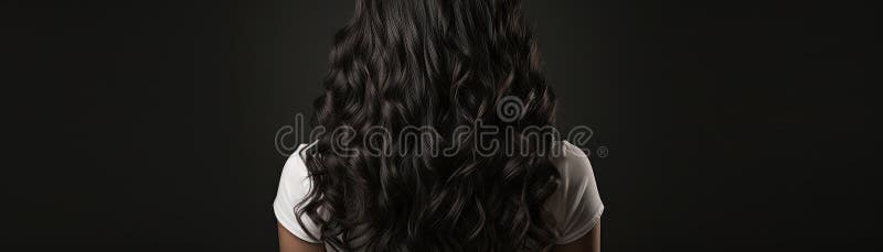 Long Black Curly Hair , Rear View Panoramic Banner Stock Illustration ...
