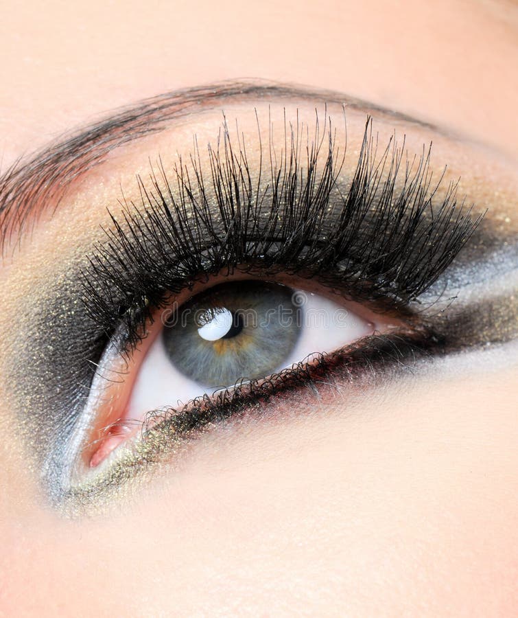 Female Eye with Long False Eyelashes Stock Image - Image of long ...