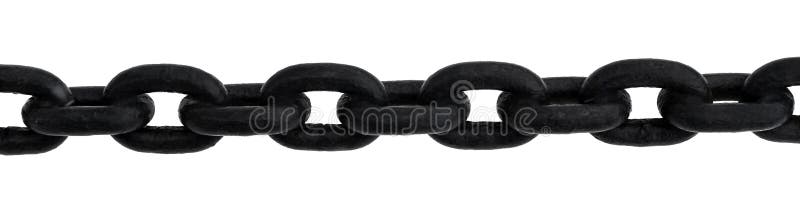 Long Black Metal Chain on a White Background. Chain Links Close Up ...
