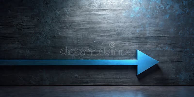 A Long Blue Arrow Affixed To a Dark Textured Wall Indicates a Forward ...